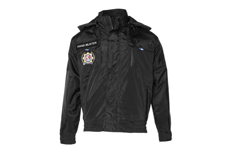 Black tactical jacket with zip-off hood and IPA logos - Metal Badge