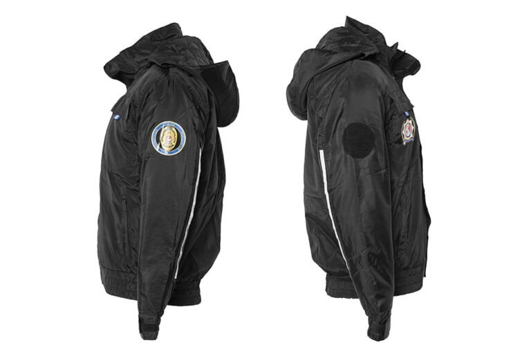 Black tactical jacket with zip-off hood and IPA logos - Metal Badge